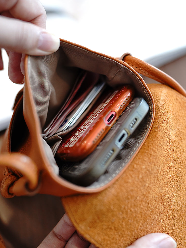 Classic Coffee Leather Small Phone Shoulder Bag Women Vertical Crossbo