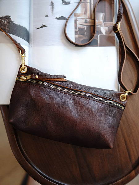 Brown Leather Small Shoulder Bag Trendy Women Brown Crossbody Purse fo