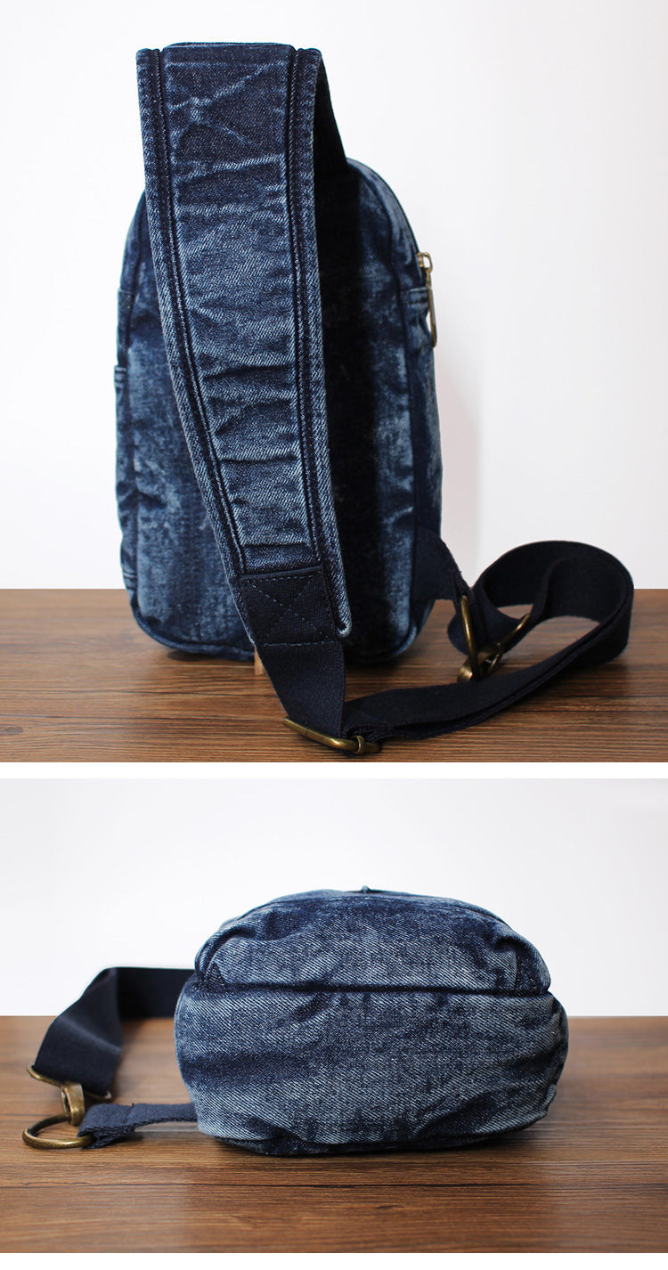 Blue Denim Mens Cool Sling Bag Chest Bag Vintage Blue Denim Sling Bag ...