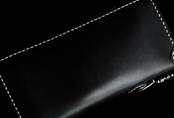 Handmade leather raw python skin biker wallet long wallet black leather ...