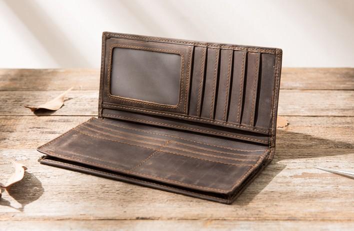 Vintage Slim Cool Mens long Wallet Leather Wallet Bifold Long Wallets