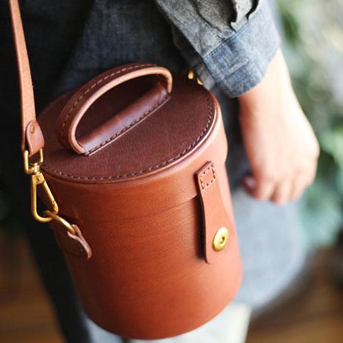 Fashion Small Womens Brown Leather Bucket Shoulder Bag Cute Bucket Han