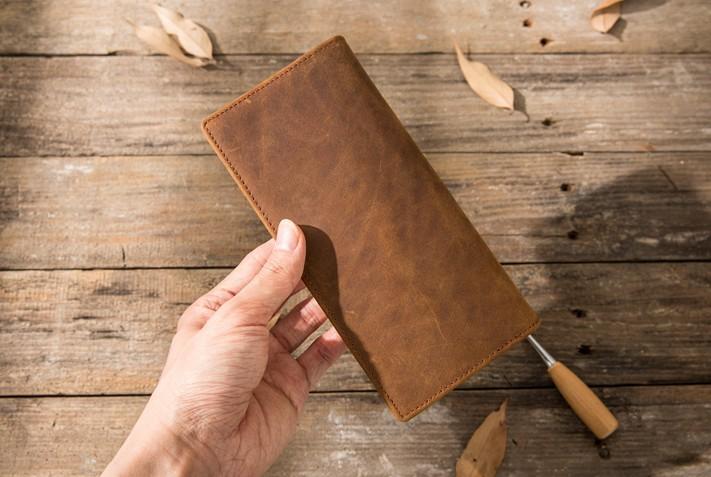 Vintage Slim Cool Mens long Wallet Leather Wallet Bifold Long Wallets