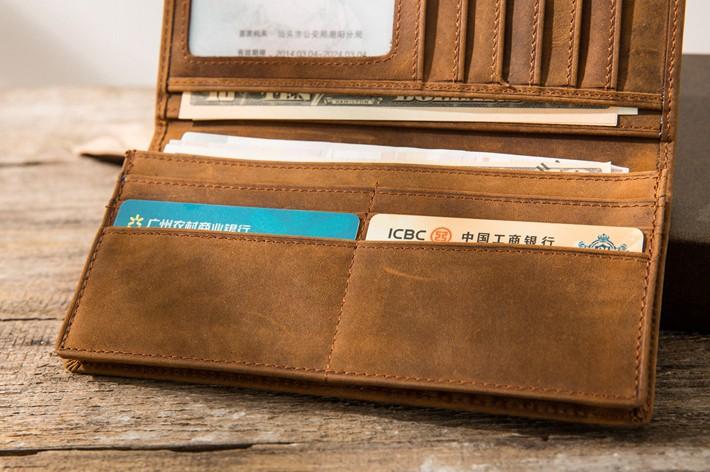 Vintage Slim Cool Mens long Wallet Leather Wallet Bifold Long Wallets