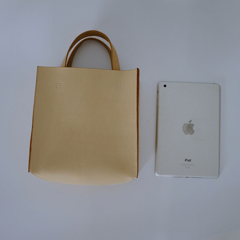 Handmade Leather Small Beige Womens Tote Shoulder Bag Handbag Purse Ta