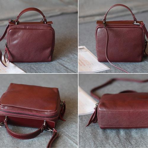 Vintage Womens Best Black Leather Women's Small Square Handbag Side Ba