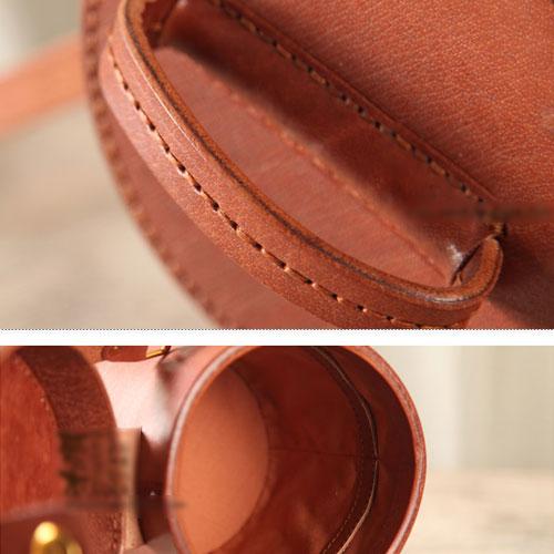 Fashion Small Womens Brown Leather Bucket Shoulder Bag Cute Bucket Han