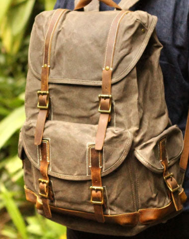 Handmade Mens Cool Canvas Backpack Large Waxed Black Travel Backpack ...