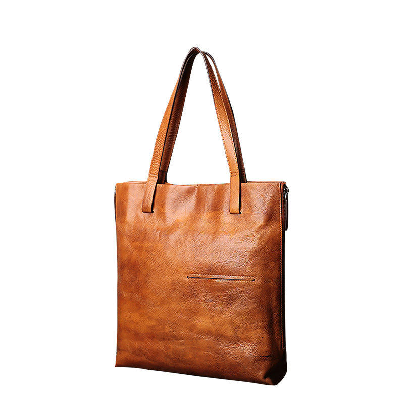 Best Brown Leather Womens Vertical Totes Handbag Handmade Vintage Tote ...
