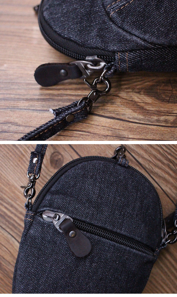 Blue Unique Denim Cap Mini Shoulder Bags Belt Pouch Denim Cap Phone Cr