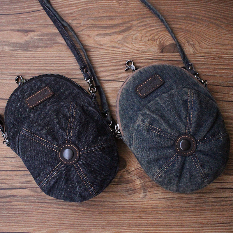 Blue Unique Denim Cap Mini Shoulder Bags Belt Pouch Denim Cap Phone Cr