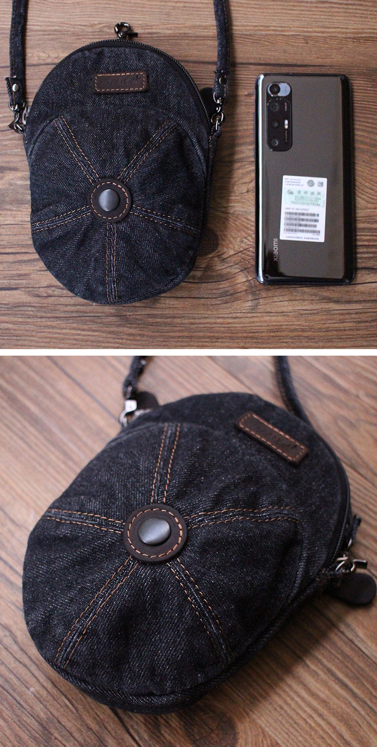 Blue Unique Denim Cap Mini Shoulder Bags Belt Pouch Denim Cap Phone Cr