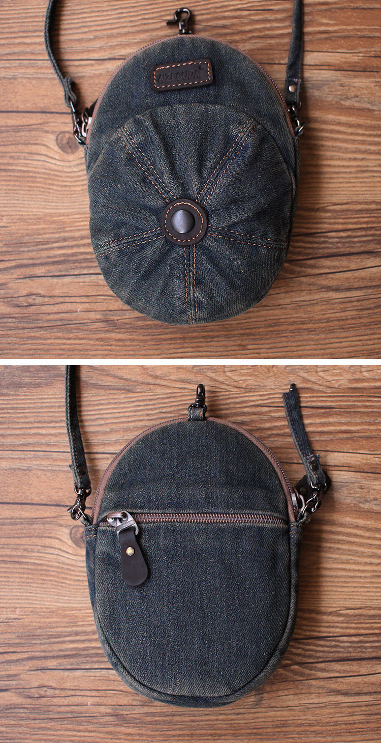 Blue Unique Denim Cap Mini Shoulder Bags Belt Pouch Denim Cap Phone Cr