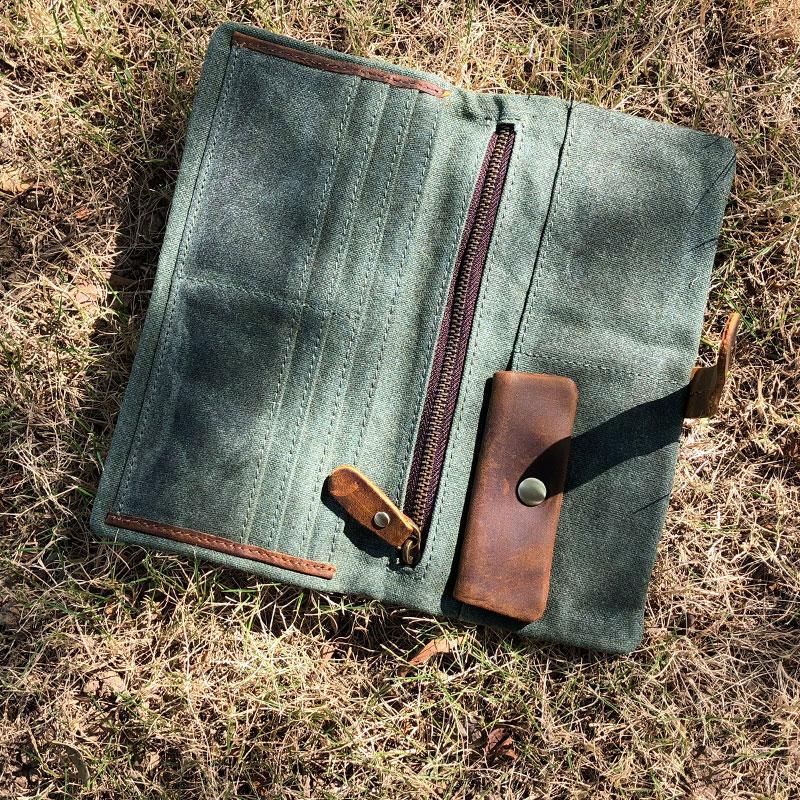 Canvas Leather Long Wallets for men Bifold Vintage Men Long Wallet