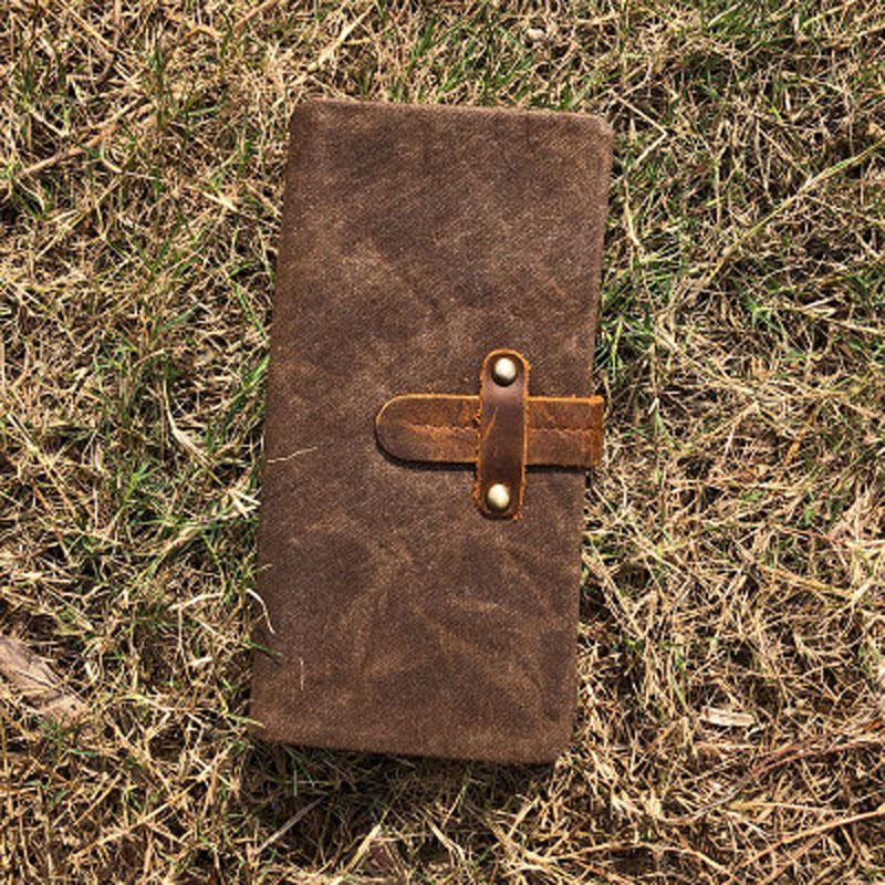 Canvas Leather Long Wallets for men Bifold Vintage Men Long Wallet
