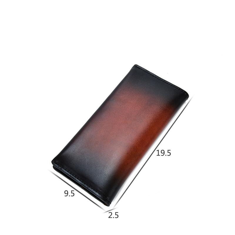 Casual Retro Leather Mens Wine Red Slim Long Wallet Light Beige Bifold