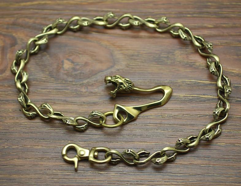 Cool Men's Handmade Dragon Skull Brass Biker Wallet Chain Pants Chain