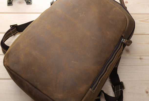 Cool Coffee Leather Mens Backpack Large Vintage Large Travel Backpack ...