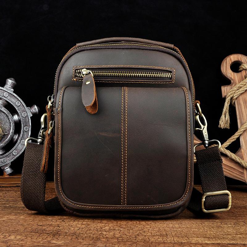 Tan Cool Leather Men Small Side Bag Messenger Bag Belt Pouch Waist Bag ...