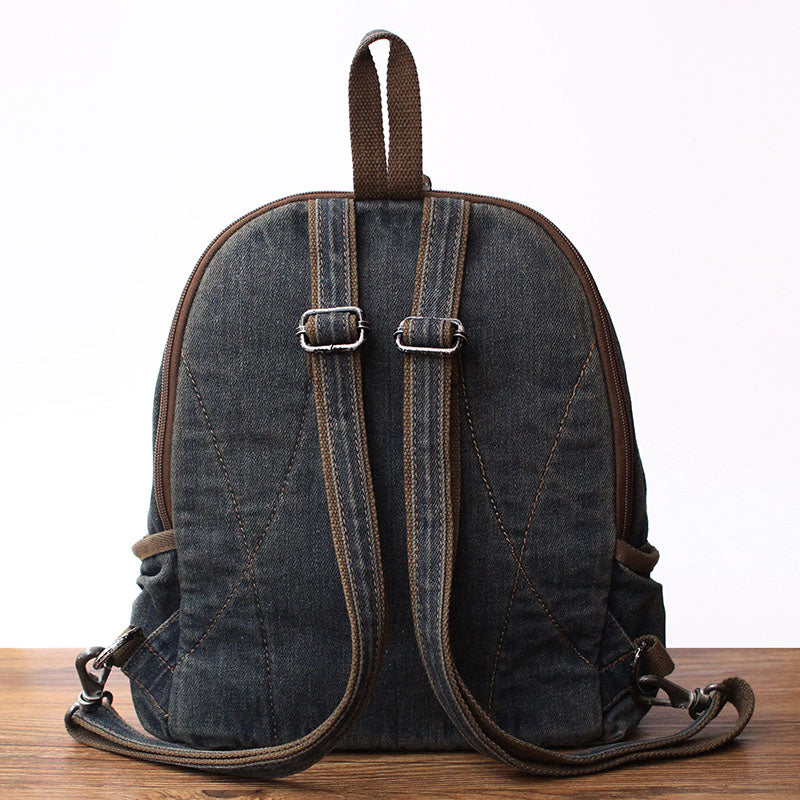 Vintage Denim Backpack School Backpack Womens Blue Denim School Rucksa