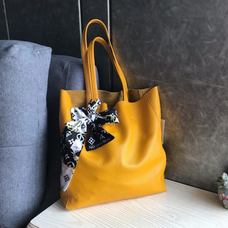 Fashion Womens Yellow Leather Oversize Tote Bag Yellow Shoulder Tote ...