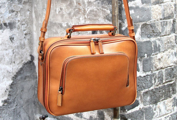 Handmade vintage satchel leather normal messenger bag orange shoulder ...
