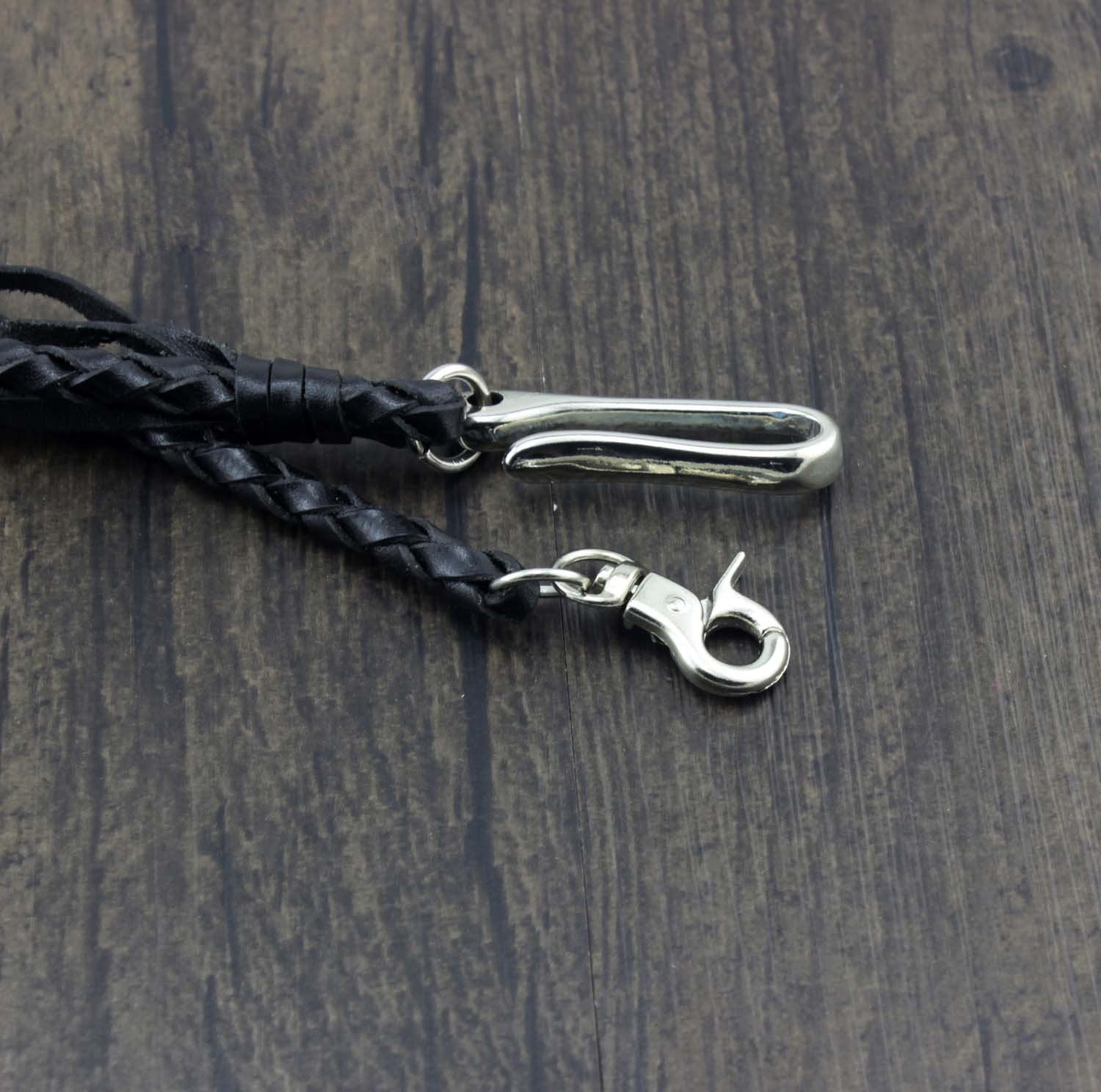 Handmade Braided Black Leather Cool Punk Rock Wallet Chain Biker Truck