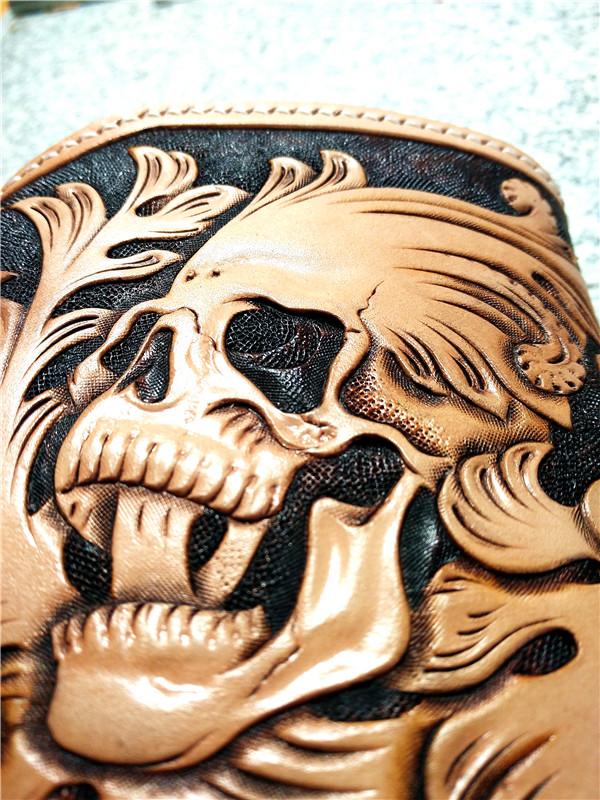Handmade Leather billfold Tooled Skull Biker Wallet Mens Wallet With ...