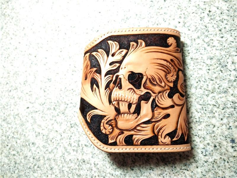 Handmade Leather billfold Tooled Skull Biker Wallet Mens Wallet With ...