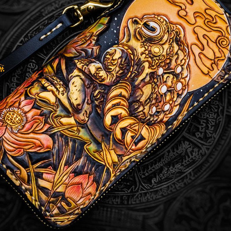 Handmade Leather Tooled Toad Chain Wallet Mens Biker Wallet Cool Leath