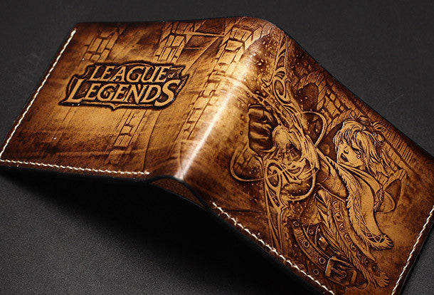 Handmade League of Legends LOL Ezreal carved leather custom billfold ...