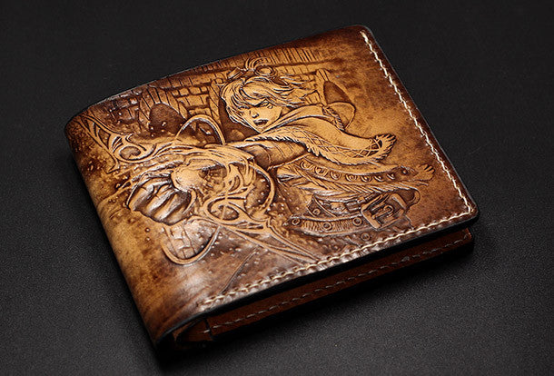 Handmade League of Legends LOL Ezreal carved leather custom billfold ...