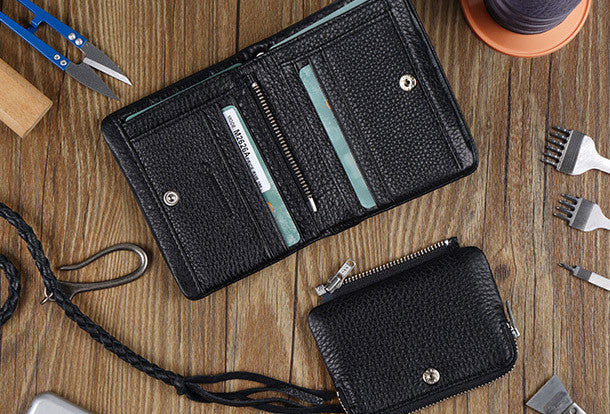 Leather biker small trucker wallets leather chain men Black biker long ...