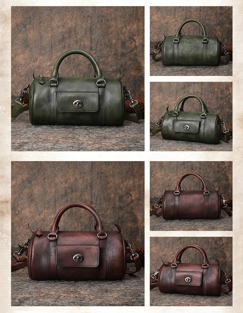 Brown Leather Womens Barrel Handbag Handmade Barrel Handbag Crossbody