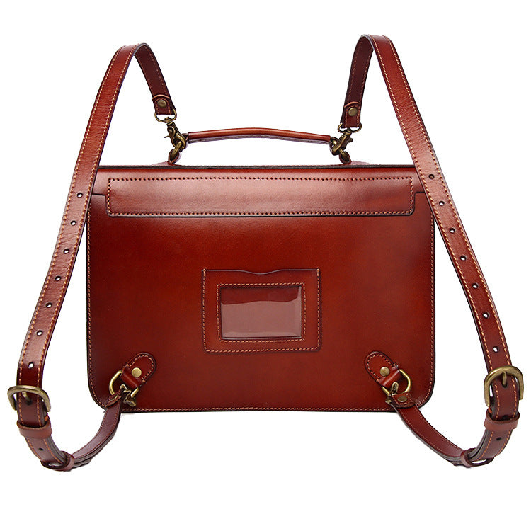 Men's Coffee Leather Convertible Backpack Messenger Bag Stachel Bag Fo