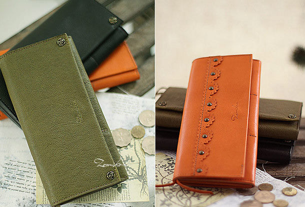 Handmade vintage womens leather long wallets Long bifold wallet for ...