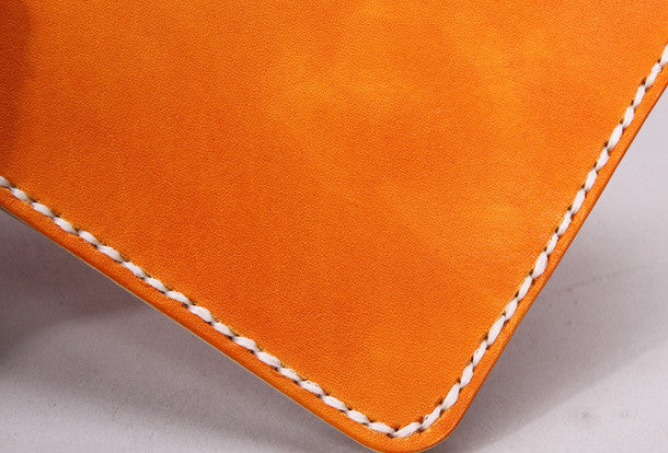 Handmade mens orange black minimalist slim leather billfold card walle