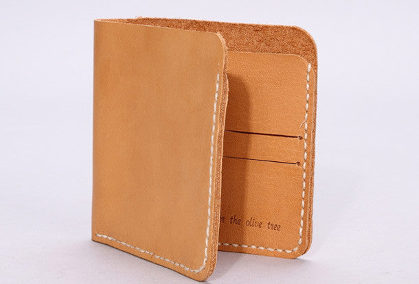 Handmade leather wallet yellow minimalist slim leather billfold card w