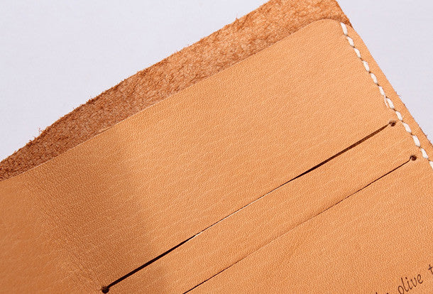 Handmade leather wallet yellow minimalist slim leather billfold card w