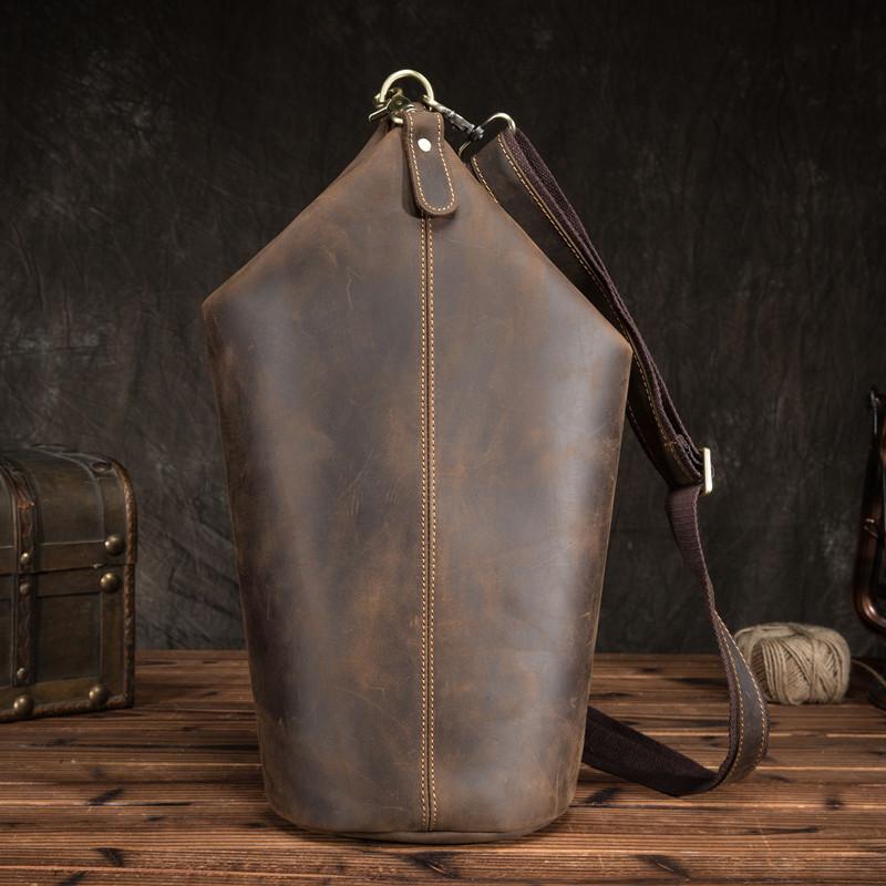 Cool Mens Leather Barrel Chest Bags Bucket Sling Bag One Shoulder ...