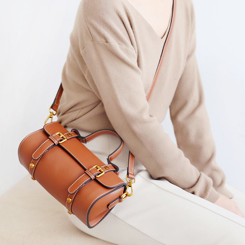 Stylish LEATHER WOMENs Barrel Handbags SHOULDER BAGs Purse FOR WOMEN