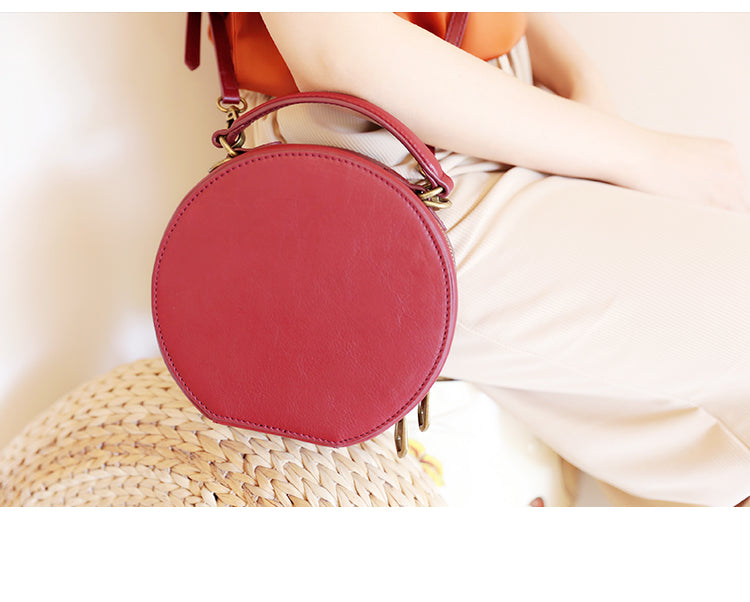 Stylish LEATHER WOMENs Circle Handbag Purse Round SHOULDER Purse for W
