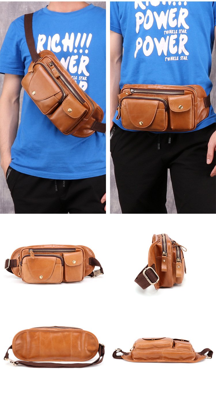 Vintage Brown Leather Men's Fanny Pack Hip Pack Chest Bag Sling ...