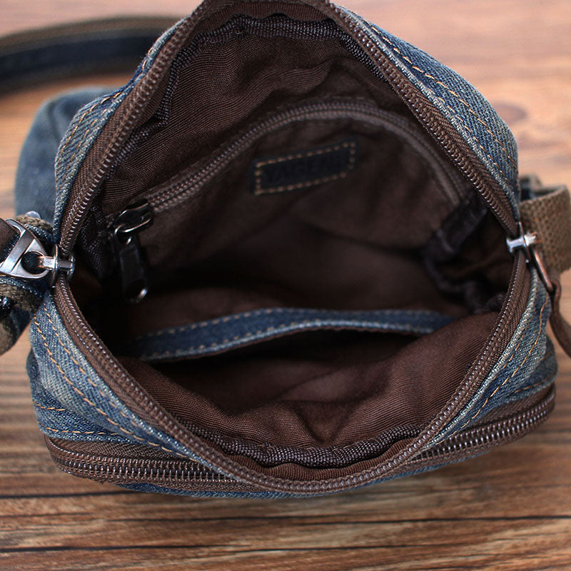 Vintage Womens Blue Denim Vertical Side Bag Denim School Shoulder Purse ...