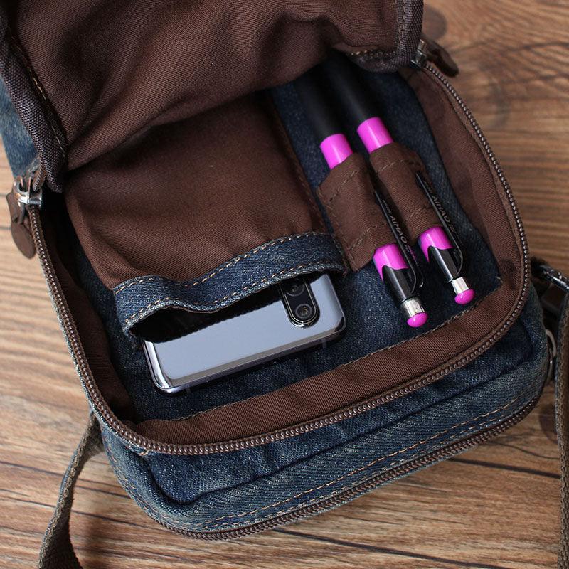 Vintage Womens Blue Denim Vertical Side Bag Denim School Shoulder Purse ...