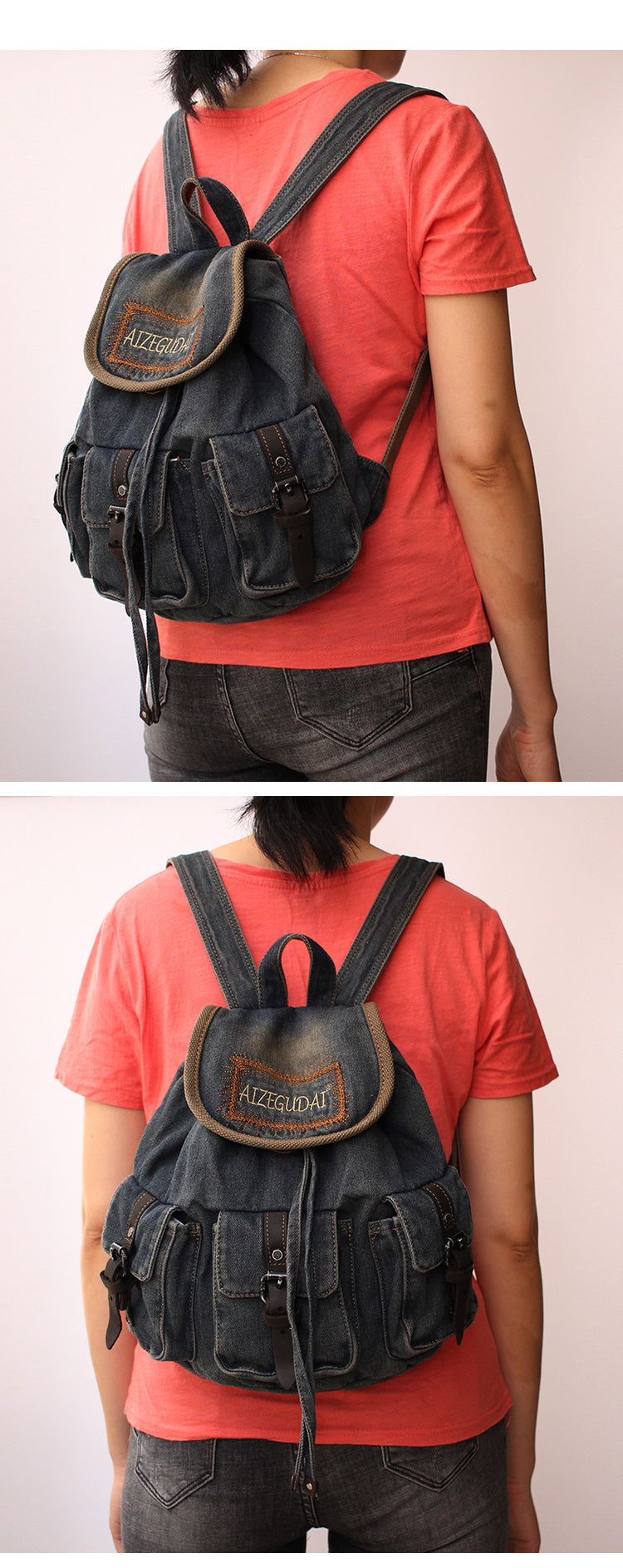 Vintage Womens Denim Backpacks School Backpack Blue Denim School ...
