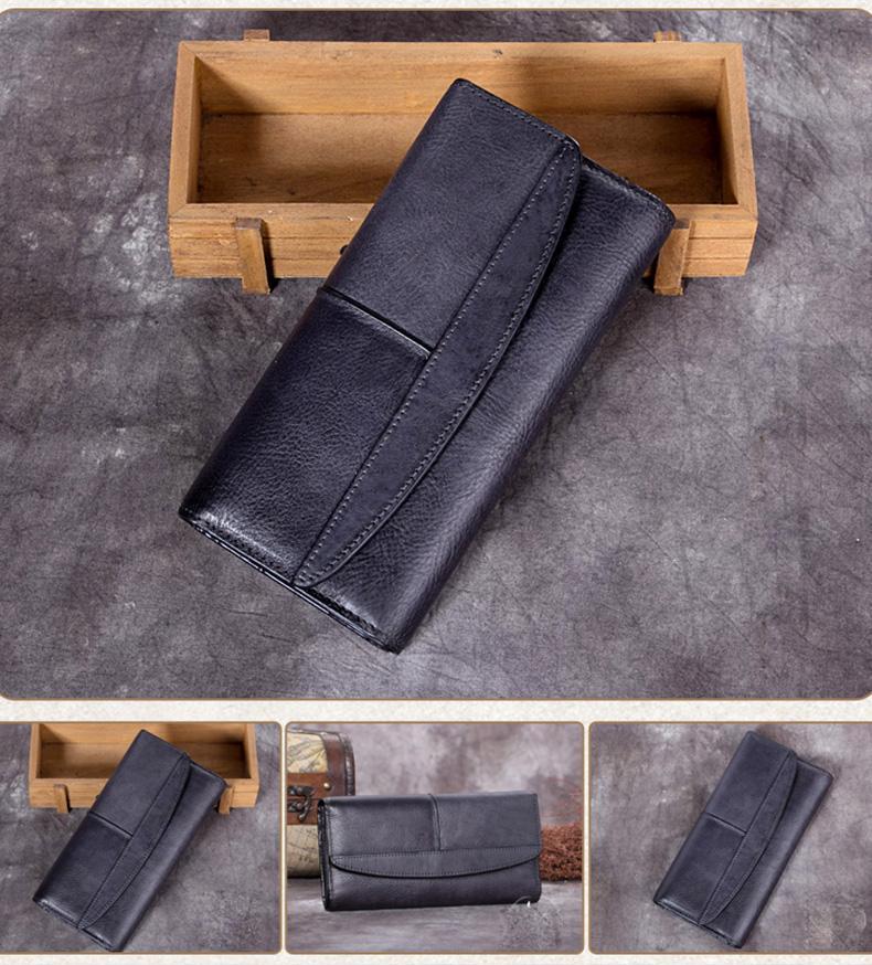 Blue Vintage Womens Leather Trifold Brown Long Wallet Purse Green ...