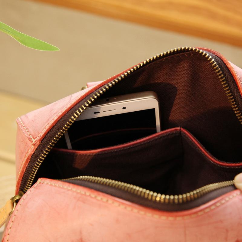 Vintage Womens Waxed Leather Green Boston Handbags Purse Small Green S