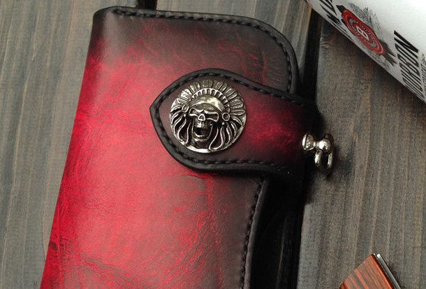 Handmade biker wallet black leather punk long trucker wallet chain ...